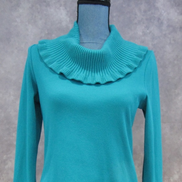 Rafaella | Sweaters | New Rafaella Blue Ruffled Cowl Neck Sweater Size ...